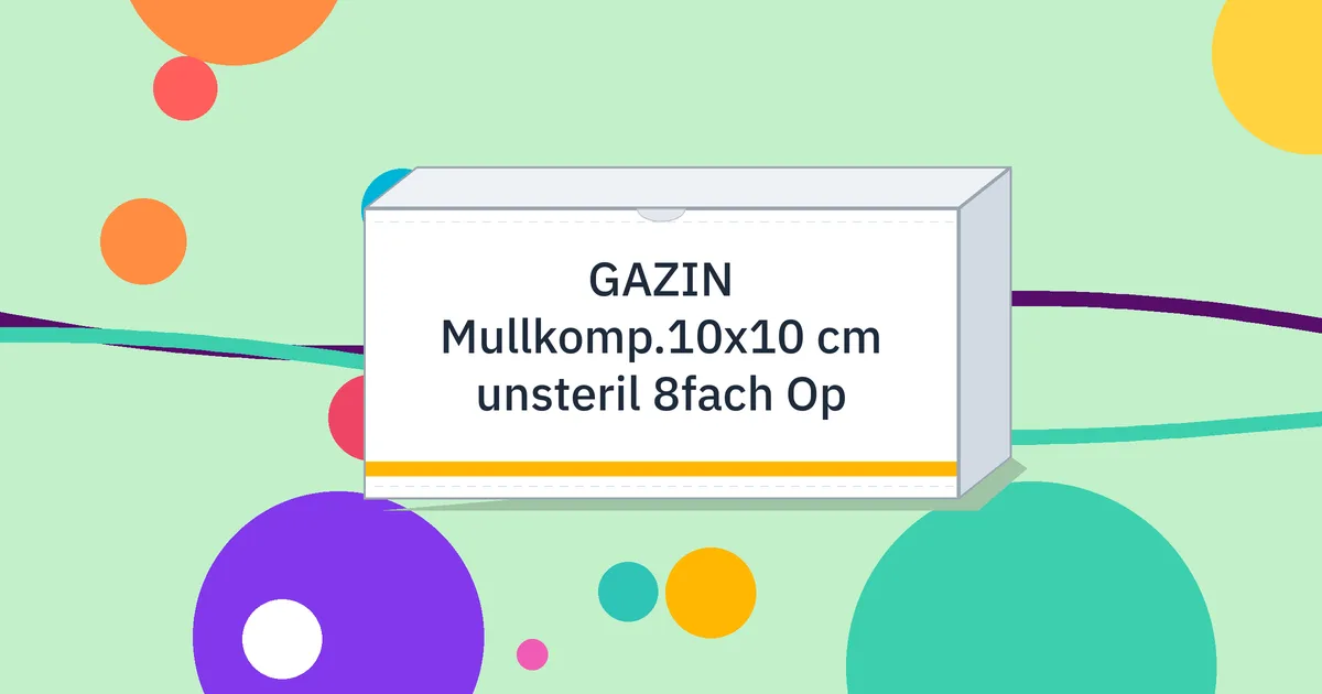 Symbolbild: Packung mit der Aufschrift GAZIN Mullkomp.10x10 cm unsteril 8fach Op (PZN 03959418) – Verfügbarkeit und Bezug in Apotheken in Frankfurt am Main