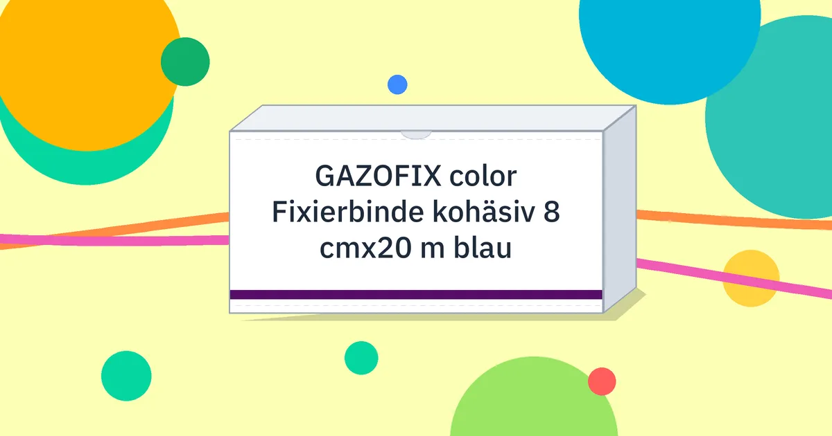 Symbolbild: Packung mit der Aufschrift GAZOFIX color Fixierbinde kohäsiv 8 cmx20 m blau (PZN 11587646) – Verfügbarkeit und Bezug in Apotheken in Frankfurt am Main