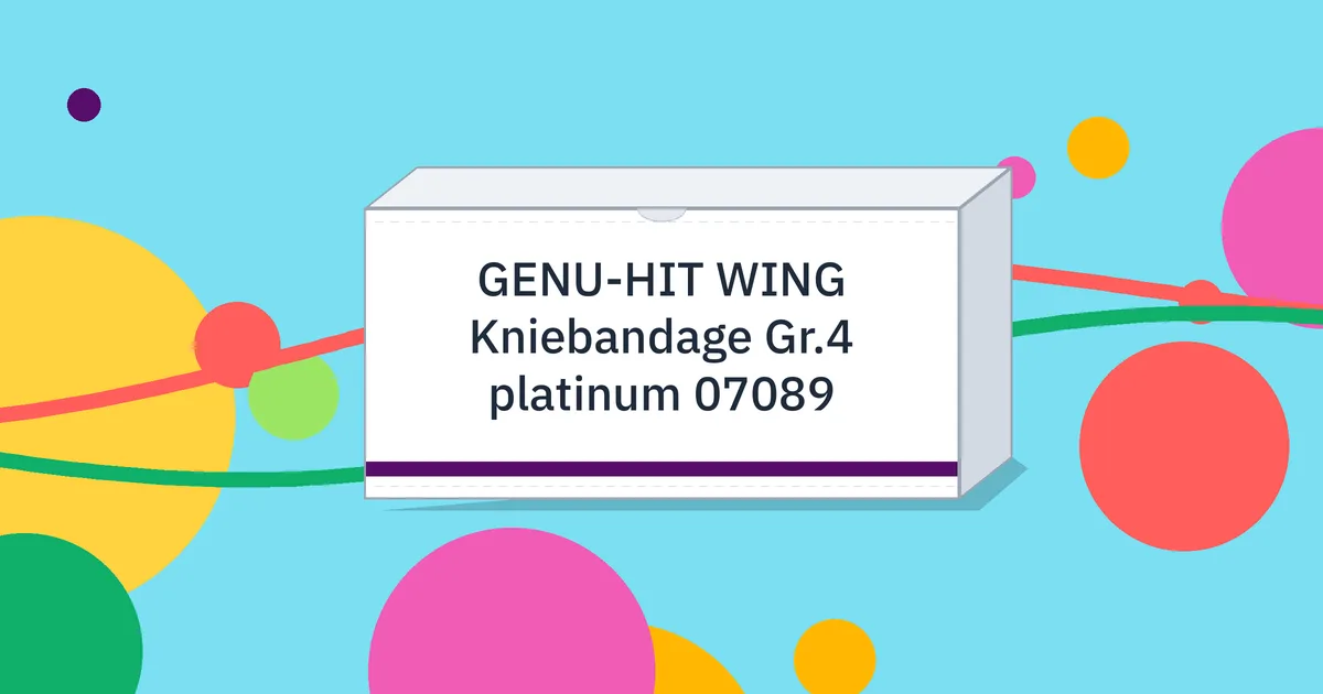 Symbolbild: Packung mit der Aufschrift GENU-HIT WING Kniebandage Gr.4 platinum 07089 (PZN 11126170) – Verfügbarkeit und Bezug in Apotheken in Frankfurt am Main