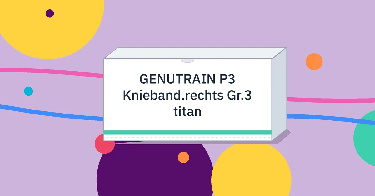 Symbolbild: Packung mit der Aufschrift GENUTRAIN P3 Knieband.rechts Gr.3 titan (PZN 01285068) – Verfügbarkeit und Bezug in Apotheken in Frankfurt am Main