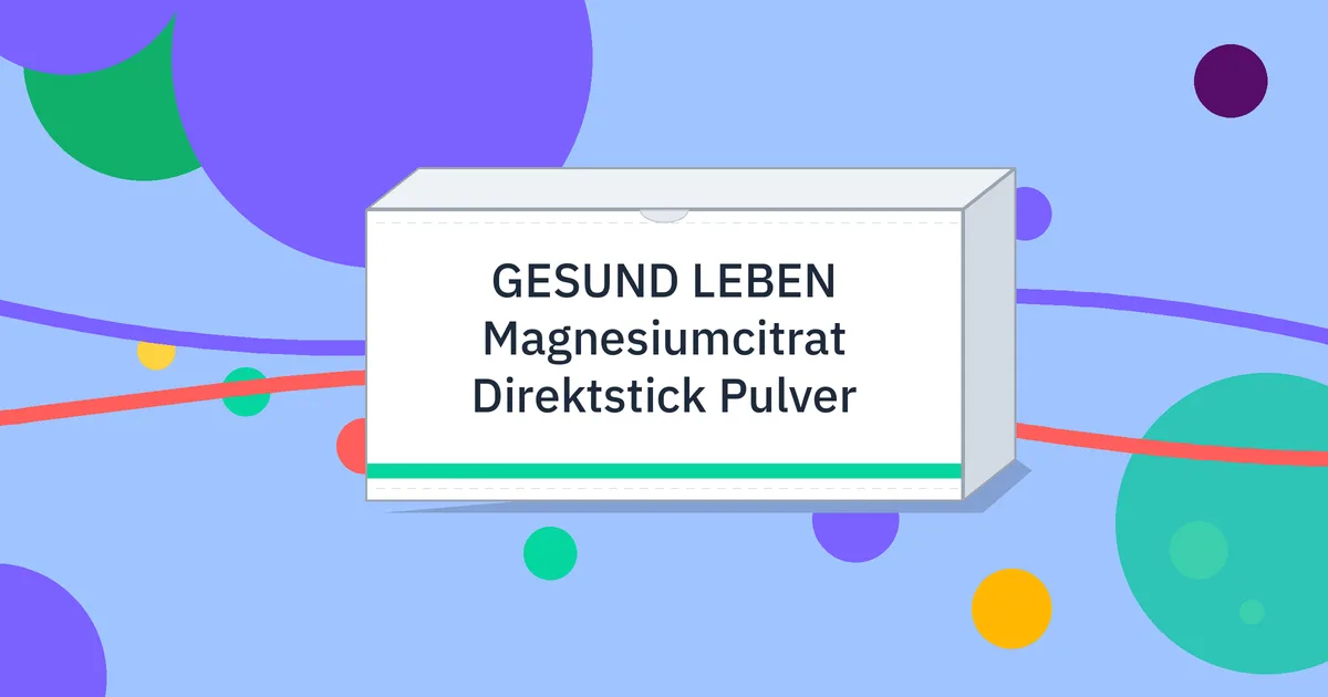 Symbolbild: Packung mit der Aufschrift GESUND LEBEN Magnesiumcitrat Direktstick Pulver (PZN 19198105) – Verfügbarkeit und Bezug in Apotheken in Frankfurt am Main