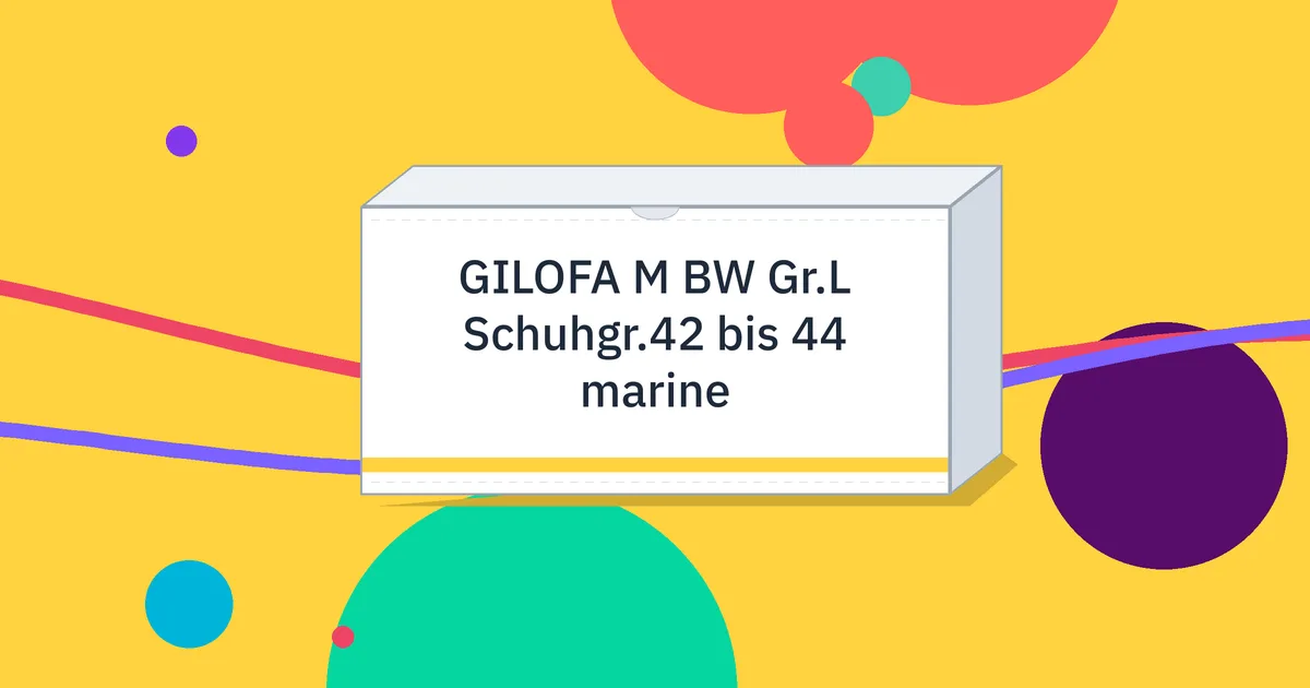 Symbolbild: Packung mit der Aufschrift GILOFA M BW Gr.L Schuhgr.42 bis 44 marine (PZN 16725030) – Verfügbarkeit und Bezug in Apotheken in Frankfurt am Main