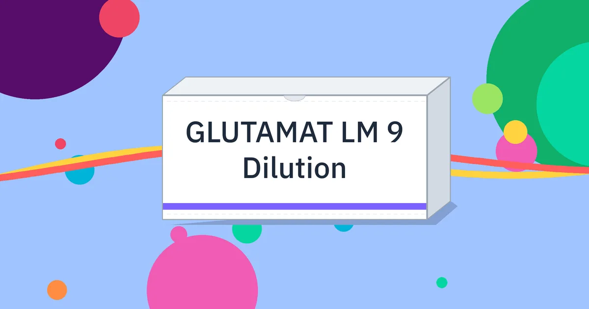 Symbolbild: Packung mit der Aufschrift GLUTAMAT LM 9 Dilution (PZN 12879368) – Verfügbarkeit und Bezug in Apotheken in Frankfurt am Main