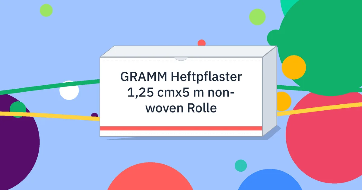 Symbolbild: Packung mit der Aufschrift GRAMM Heftpflaster 1,25 cmx5 m non-woven Rolle (PZN 07357685) – Verfügbarkeit und Bezug in Apotheken in Frankfurt am Main