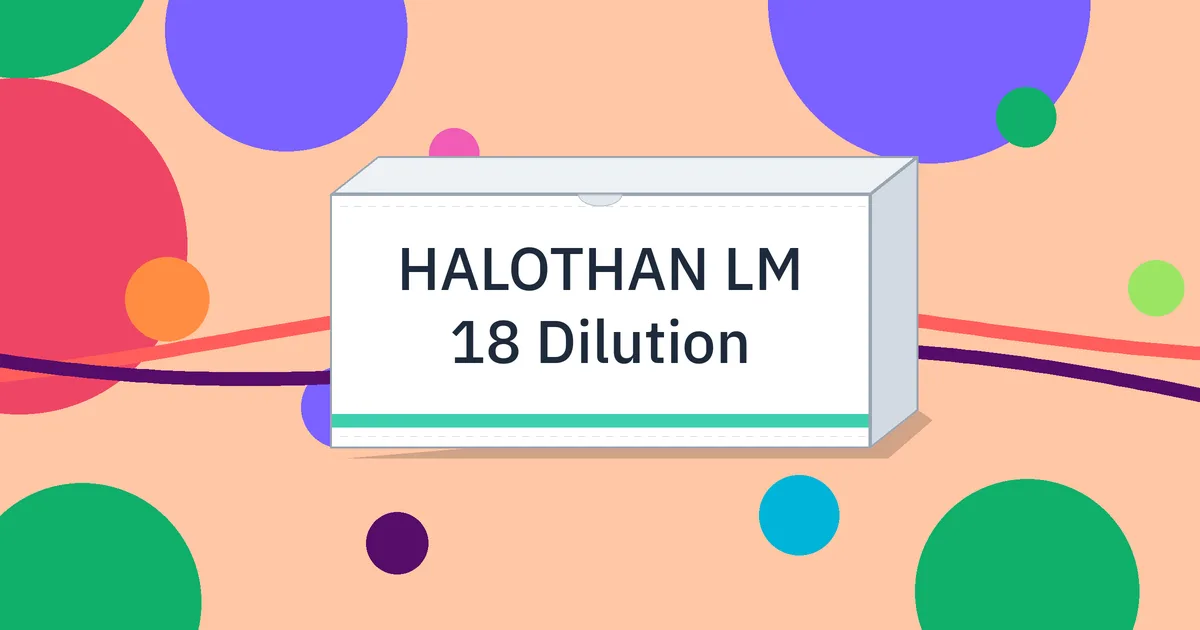 Symbolbild: Packung mit der Aufschrift HALOTHAN LM 18 Dilution (PZN 12884062) – Verfügbarkeit und Bezug in Apotheken in Frankfurt am Main