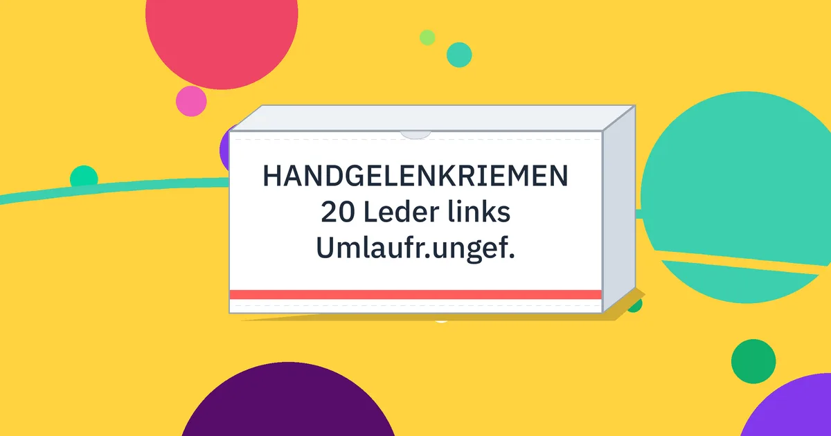 Symbolbild: Packung mit der Aufschrift HANDGELENKRIEMEN 20 Leder links Umlaufr.ungef. (PZN 03230611) – Verfügbarkeit und Bezug in Apotheken in Frankfurt am Main