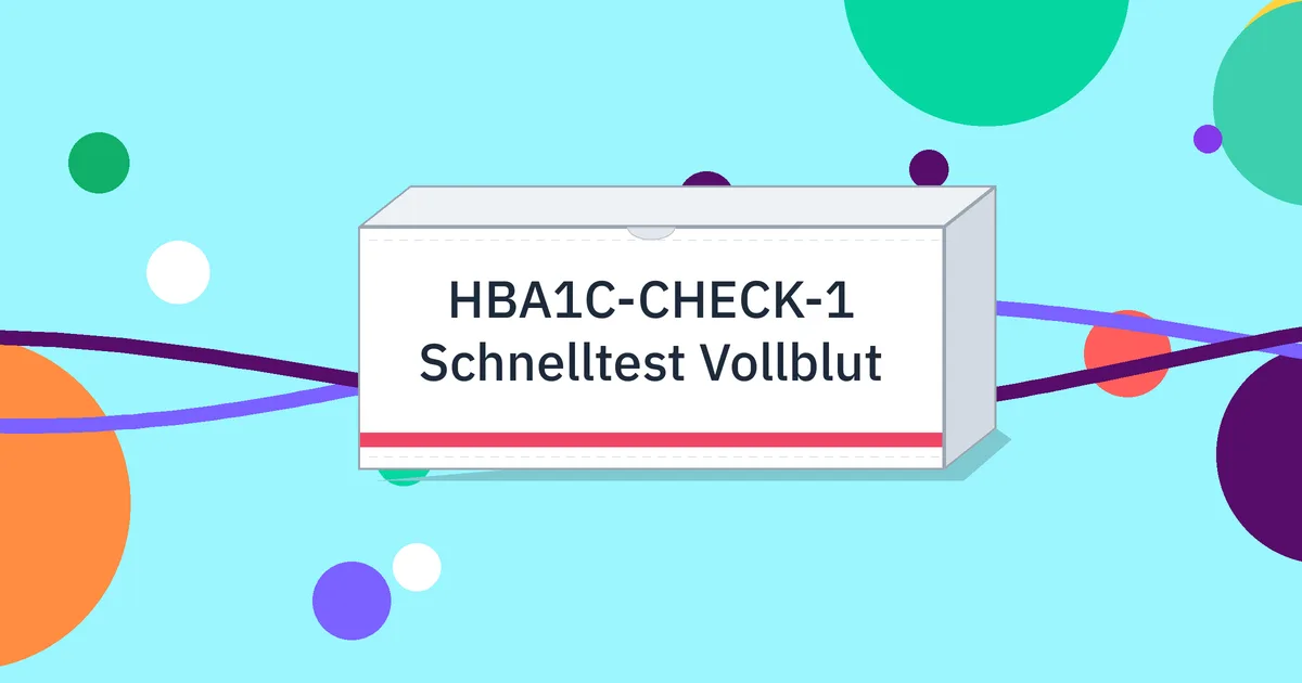Symbolbild: Packung mit der Aufschrift HBA1C-CHECK-1 Schnelltest Vollblut (PZN 20279381) – Verfügbarkeit und Bezug in Apotheken in Frankfurt am Main