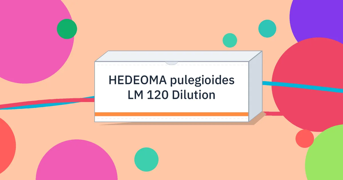 Symbolbild: Packung mit der Aufschrift HEDEOMA pulegioides LM 120 Dilution (PZN 13551486) – Verfügbarkeit und Bezug in Apotheken in Frankfurt am Main