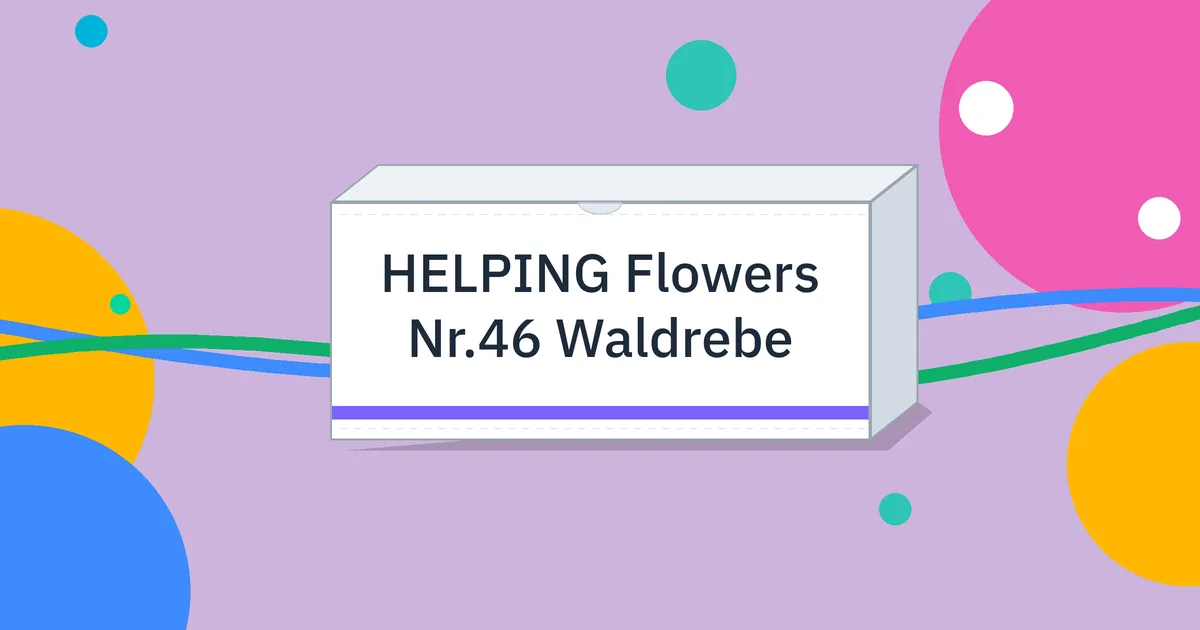 Symbolbild: Packung mit der Aufschrift HELPING Flowers Nr.46 Waldrebe (PZN 12500110) – Verfügbarkeit und Bezug in Apotheken in Frankfurt am Main