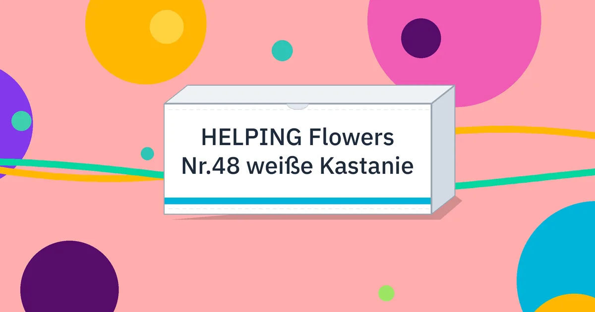 Symbolbild: Packung mit der Aufschrift HELPING Flowers Nr.48 weiße Kastanie (PZN 12500133) – Verfügbarkeit und Bezug in Apotheken in Frankfurt am Main