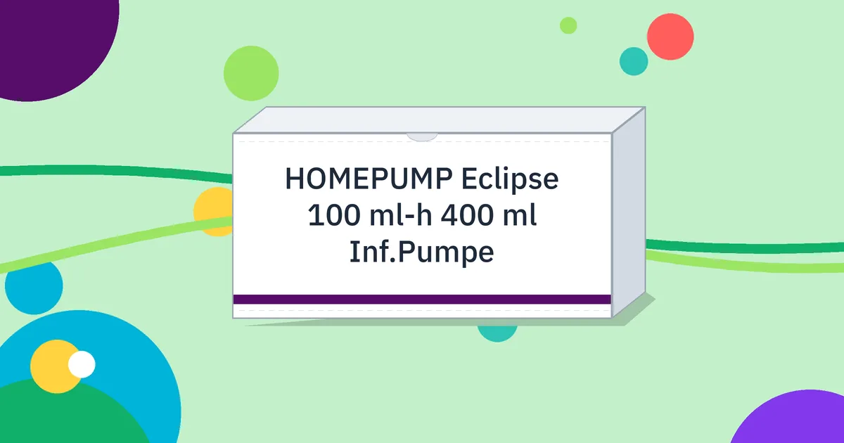 Symbolbild: Packung mit der Aufschrift HOMEPUMP Eclipse 100 ml-h 400 ml Inf.Pumpe (PZN 10625764) – Verfügbarkeit und Bezug in Apotheken in Frankfurt am Main