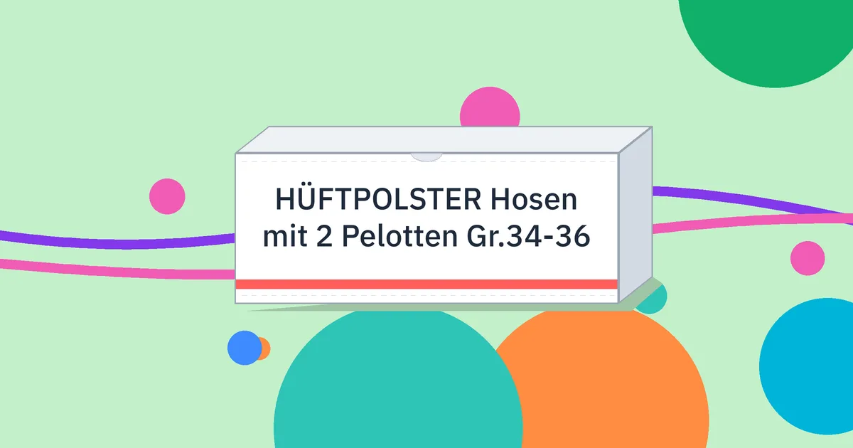Symbolbild: Packung mit der Aufschrift HÜFTPOLSTER Hosen mit 2 Pelotten Gr.34-36 (PZN 08446209) – Verfügbarkeit und Bezug in Apotheken in Frankfurt am Main