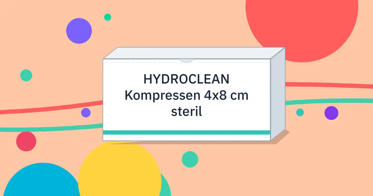 Symbolbild: Packung mit der Aufschrift HYDROCLEAN Kompressen 4x8 cm steril (PZN 16348923) – Verfügbarkeit und Bezug in Apotheken in Frankfurt am Main