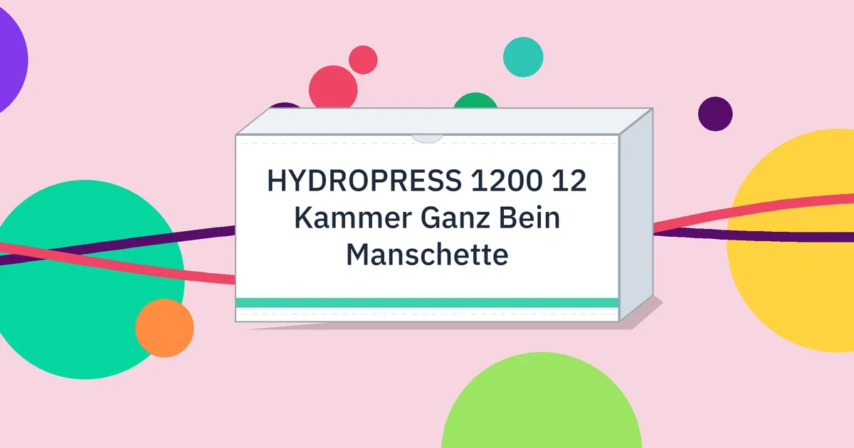 Symbolbild: Packung mit der Aufschrift HYDROPRESS 1200 12 Kammer Ganz Bein Manschette (PZN 02328383) – Verfügbarkeit und Bezug in Apotheken in Frankfurt am Main