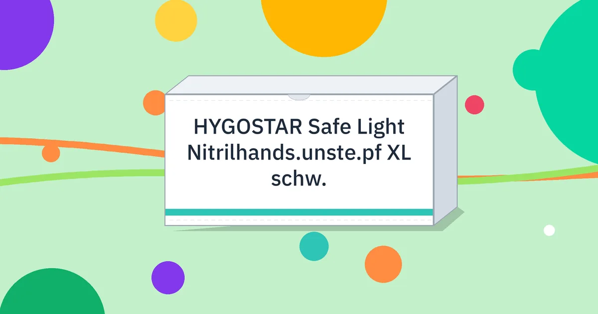 Symbolbild: Packung mit der Aufschrift HYGOSTAR Safe Light Nitrilhands.unste.pf XL schw. (PZN 20773419) – Verfügbarkeit und Bezug in Apotheken in Frankfurt am Main