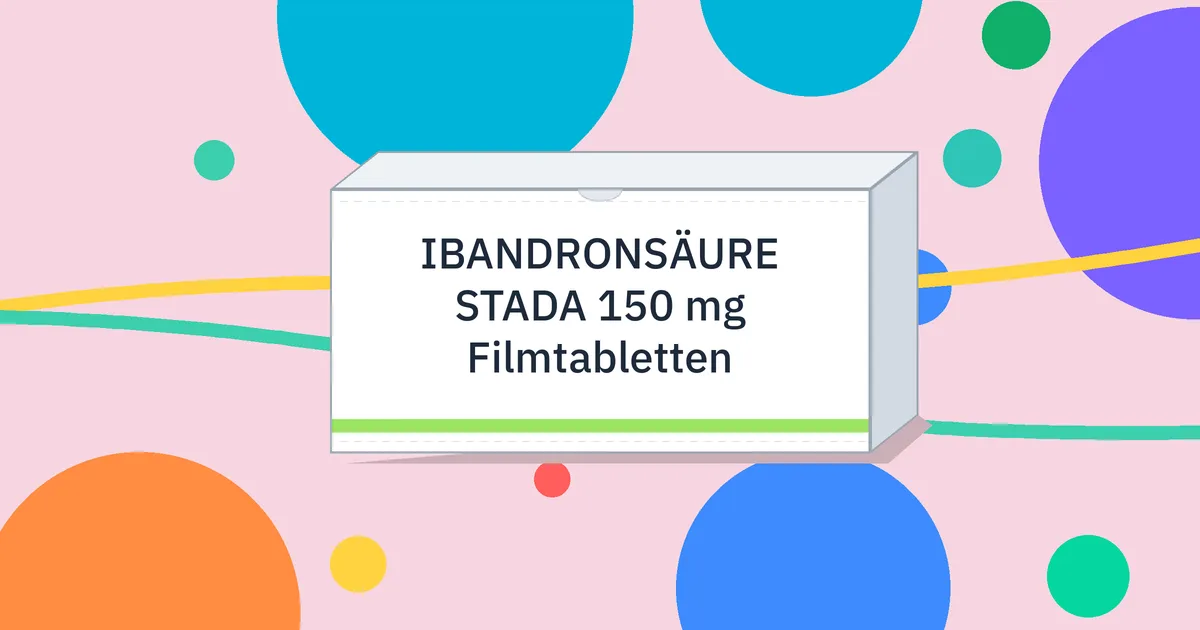 Symbolbild: Packung mit der Aufschrift IBANDRONSÄURE STADA 150 mg Filmtabletten (PZN 09717917) – Verfügbarkeit und Bezug in Apotheken in Frankfurt am Main