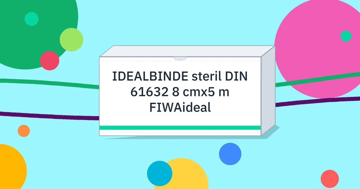 Symbolbild: Packung mit der Aufschrift IDEALBINDE steril DIN 61632 8 cmx5 m FIWAideal (PZN 19723847) – Verfügbarkeit und Bezug in Apotheken in Frankfurt am Main