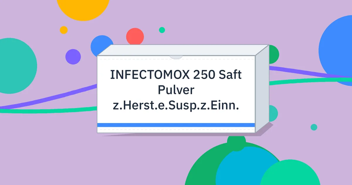 Symbolbild: Packung mit der Aufschrift INFECTOMOX 250 Saft Pulver z.Herst.e.Susp.z.Einn. (PZN 06648305) – Verfügbarkeit und Bezug in Apotheken in Frankfurt am Main