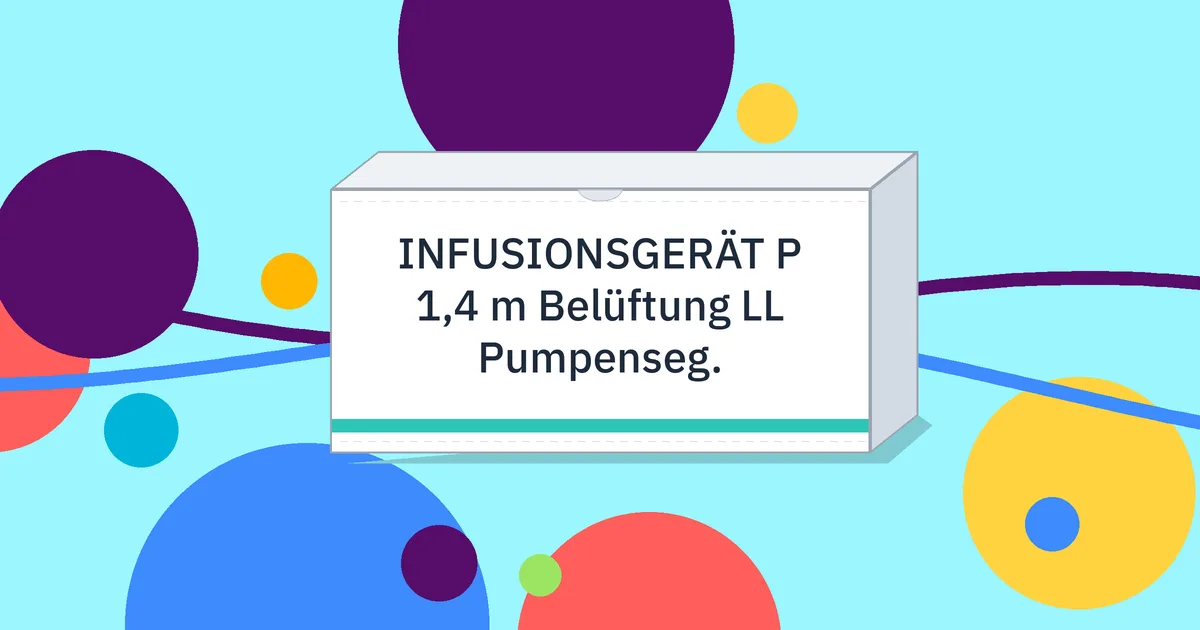 Symbolbild: Packung mit der Aufschrift INFUSIONSGERÄT P 1,4 m Belüftung LL Pumpenseg. (PZN 17487816) – Verfügbarkeit und Bezug in Apotheken in Frankfurt am Main