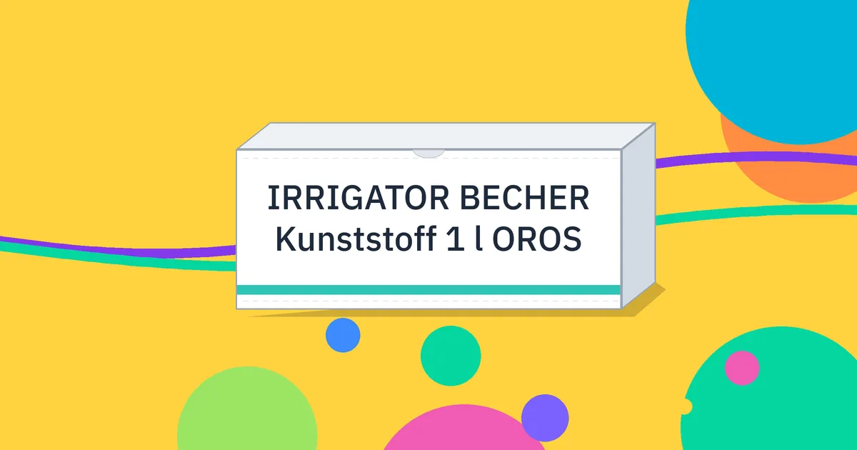 Symbolbild: Packung mit der Aufschrift IRRIGATOR BECHER Kunststoff 1 l OROS (PZN 07106144) – Verfügbarkeit und Bezug in Apotheken in Frankfurt am Main