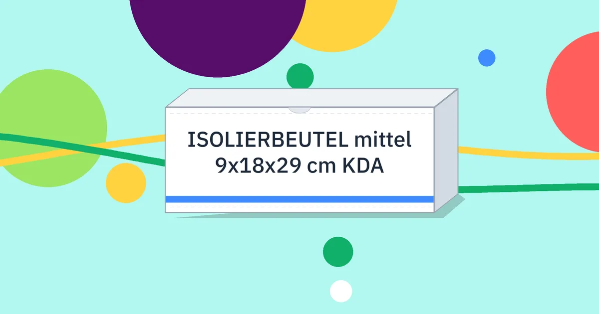 Symbolbild: Packung mit der Aufschrift ISOLIERBEUTEL mittel 9x18x29 cm KDA (PZN 12571794) – Verfügbarkeit und Bezug in Apotheken in Frankfurt am Main