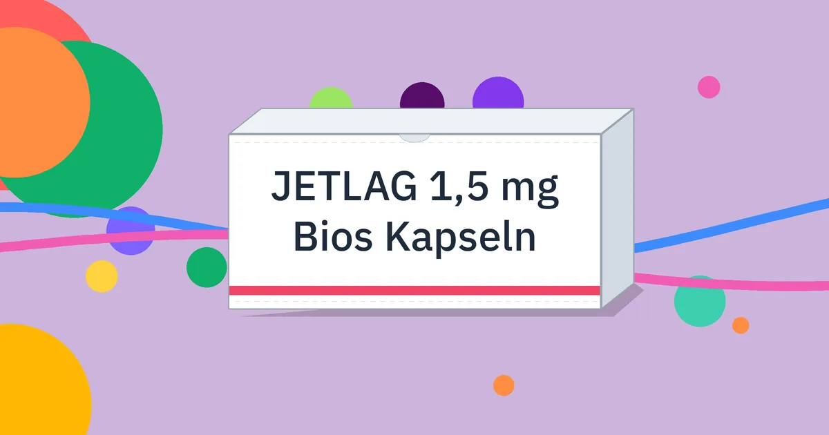 Symbolbild: Packung mit der Aufschrift JETLAG 1,5 mg Bios Kapseln (PZN 10523118) – Verfügbarkeit und Bezug in Apotheken in Frankfurt am Main