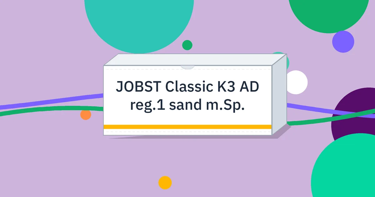 Symbolbild: Packung mit der Aufschrift JOBST Classic K3 AD reg.1 sand m.Sp. (PZN 13070947) – Verfügbarkeit und Bezug in Apotheken in Frankfurt am Main
