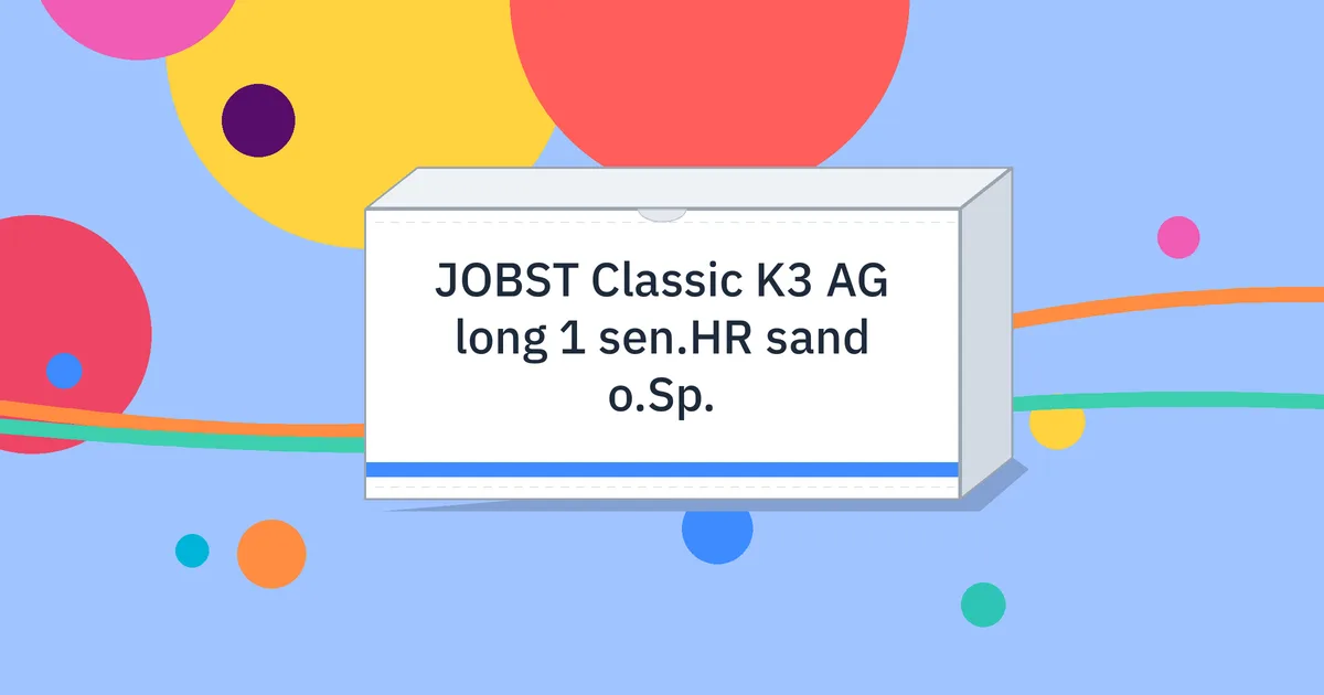 Symbolbild: Packung mit der Aufschrift JOBST Classic K3 AG long 1 sen.HR sand o.Sp. (PZN 17958026) – Verfügbarkeit und Bezug in Apotheken in Frankfurt am Main