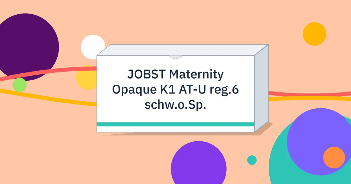 Symbolbild: Packung mit der Aufschrift JOBST Maternity Opaque K1 AT-U reg.6 schw.o.Sp. (PZN 15852855) – Verfügbarkeit und Bezug in Apotheken in Frankfurt am Main