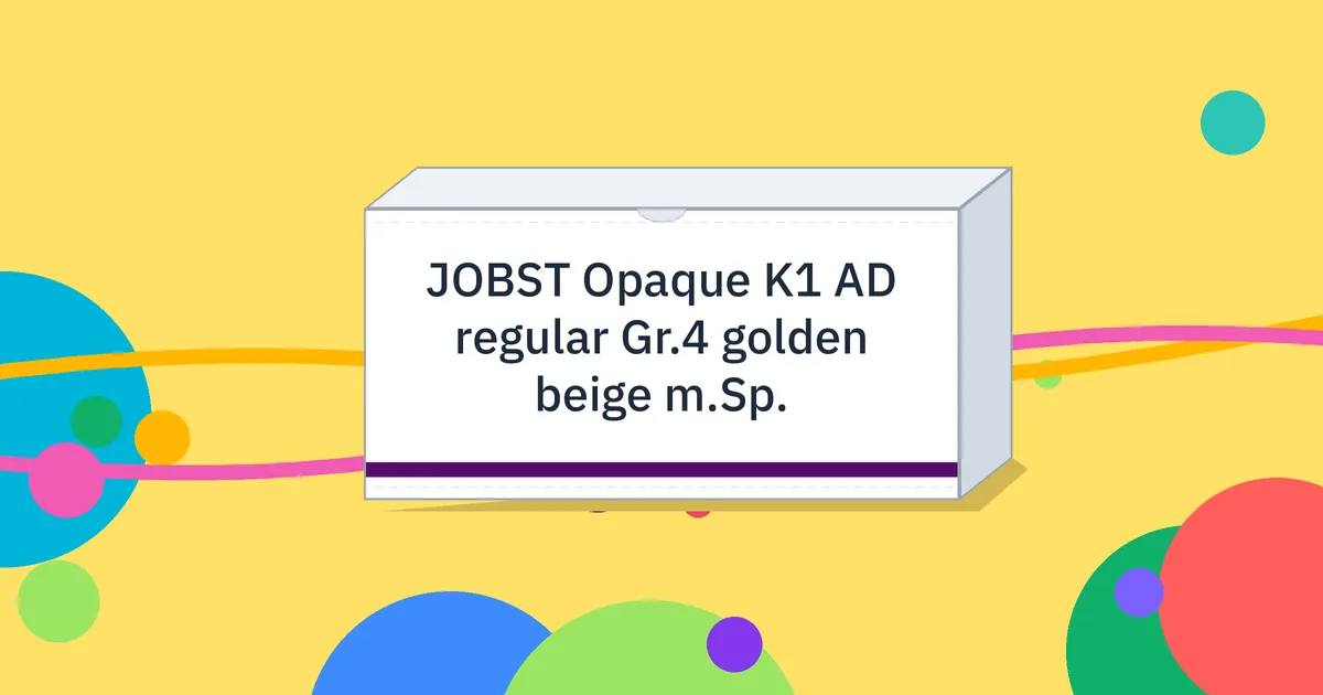 Symbolbild: Packung mit der Aufschrift JOBST Opaque K1 AD regular Gr.4 golden beige m.Sp. (PZN 16262624) – Verfügbarkeit und Bezug in Apotheken in Frankfurt am Main