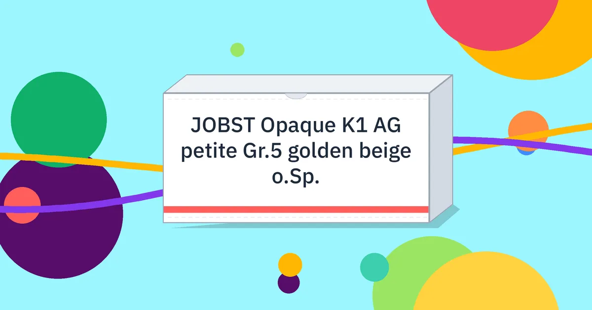 Symbolbild: Packung mit der Aufschrift JOBST Opaque K1 AG petite Gr.5 golden beige o.Sp. (PZN 16268905) – Verfügbarkeit und Bezug in Apotheken in Frankfurt am Main