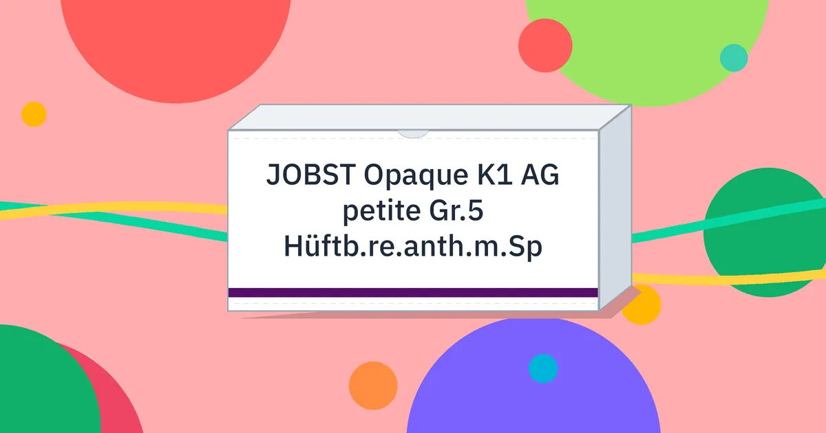 Symbolbild: Packung mit der Aufschrift JOBST Opaque K1 AG petite Gr.5 Hüftb.re.anth.m.Sp (PZN 16273119) – Verfügbarkeit und Bezug in Apotheken in Frankfurt am Main