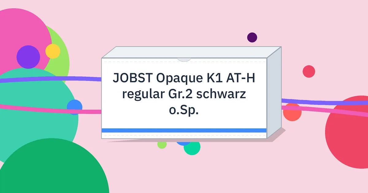 Symbolbild: Packung mit der Aufschrift JOBST Opaque K1 AT-H regular Gr.2 schwarz o.Sp. (PZN 13105798) – Verfügbarkeit und Bezug in Apotheken in Frankfurt am Main