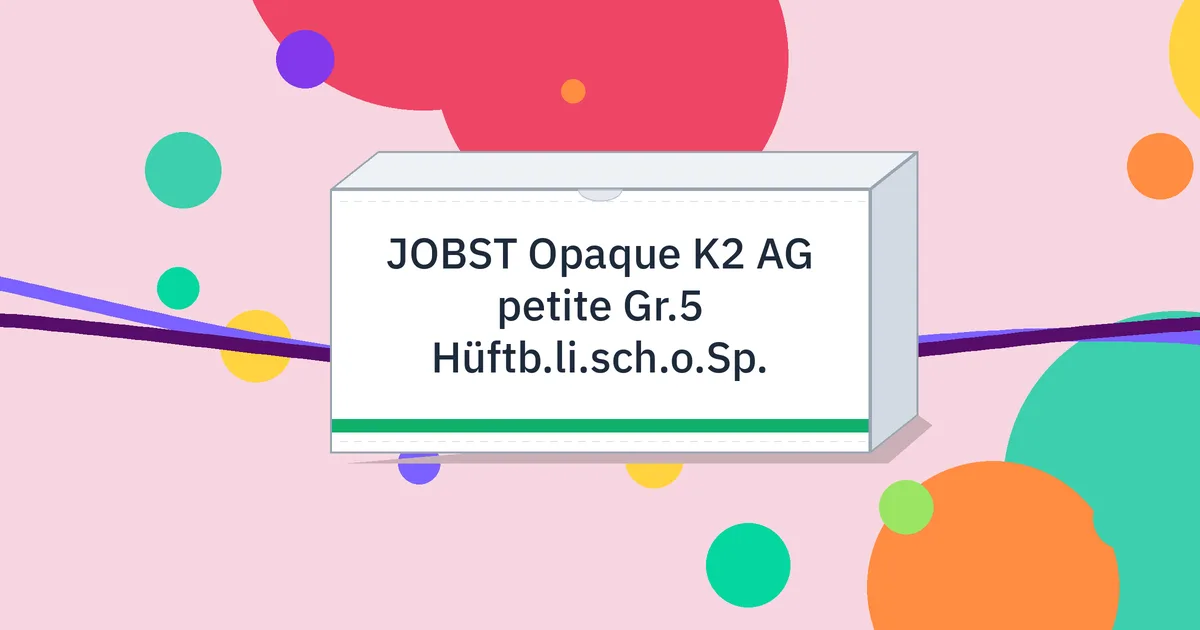 Symbolbild: Packung mit der Aufschrift JOBST Opaque K2 AG petite Gr.5 Hüftb.li.sch.o.Sp. (PZN 13114159) – Verfügbarkeit und Bezug in Apotheken in Frankfurt am Main