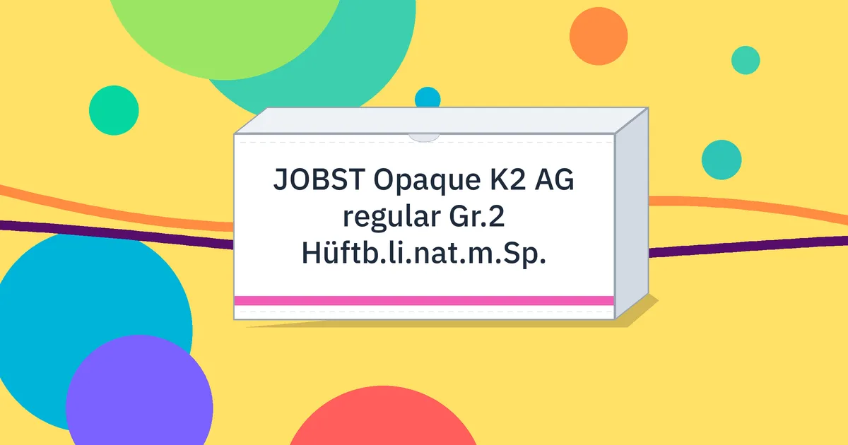 Symbolbild: Packung mit der Aufschrift JOBST Opaque K2 AG regular Gr.2 Hüftb.li.nat.m.Sp. (PZN 13115868) – Verfügbarkeit und Bezug in Apotheken in Frankfurt am Main