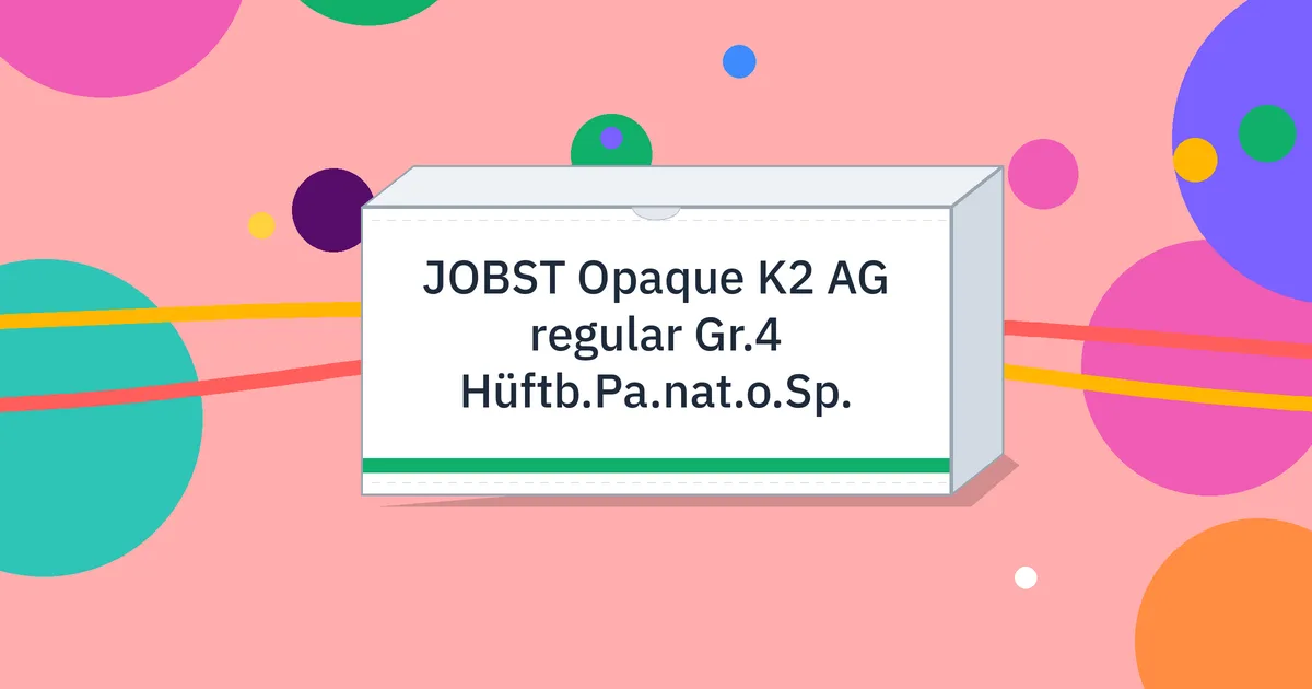 Symbolbild: Packung mit der Aufschrift JOBST Opaque K2 AG regular Gr.4 Hüftb.Pa.nat.o.Sp. (PZN 13116974) – Verfügbarkeit und Bezug in Apotheken in Frankfurt am Main