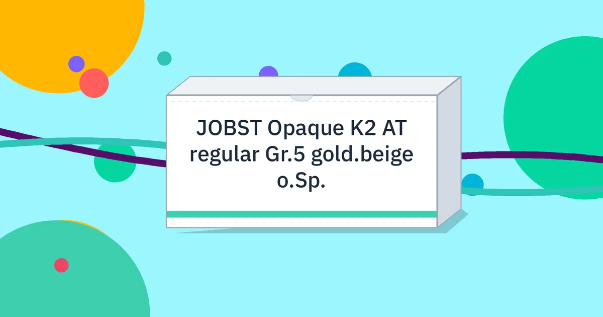 Symbolbild: Packung mit der Aufschrift JOBST Opaque K2 AT regular Gr.5 gold.beige o.Sp. (PZN 16289238) – Verfügbarkeit und Bezug in Apotheken in Frankfurt am Main