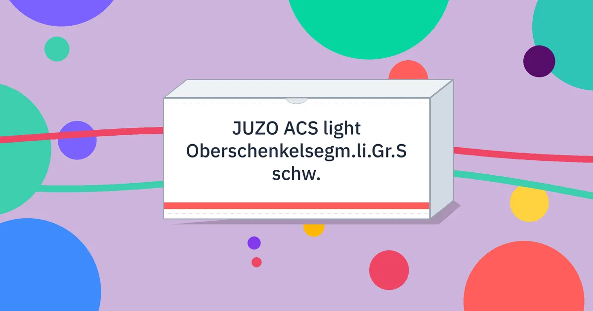 Symbolbild: Packung mit der Aufschrift JUZO ACS light Oberschenkelsegm.li.Gr.S schw. (PZN 13575593) – Verfügbarkeit und Bezug in Apotheken in Frankfurt am Main