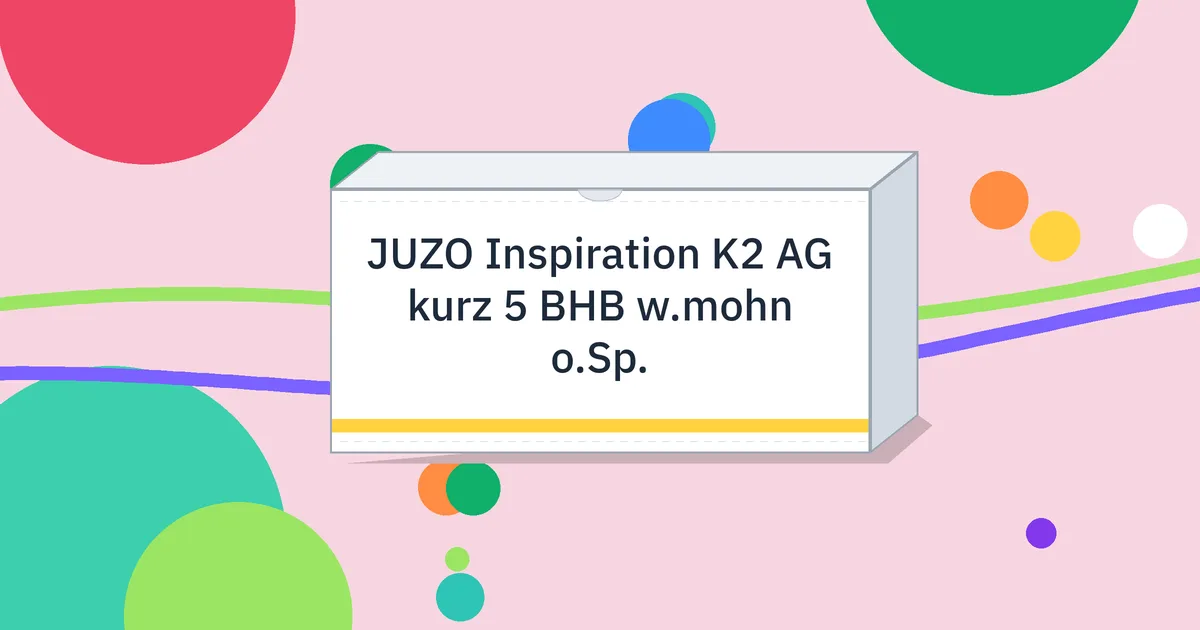 Symbolbild: Packung mit der Aufschrift JUZO Inspiration K2 AG kurz 5 BHB w.mohn o.Sp. (PZN 14850883) – Verfügbarkeit und Bezug in Apotheken in Frankfurt am Main