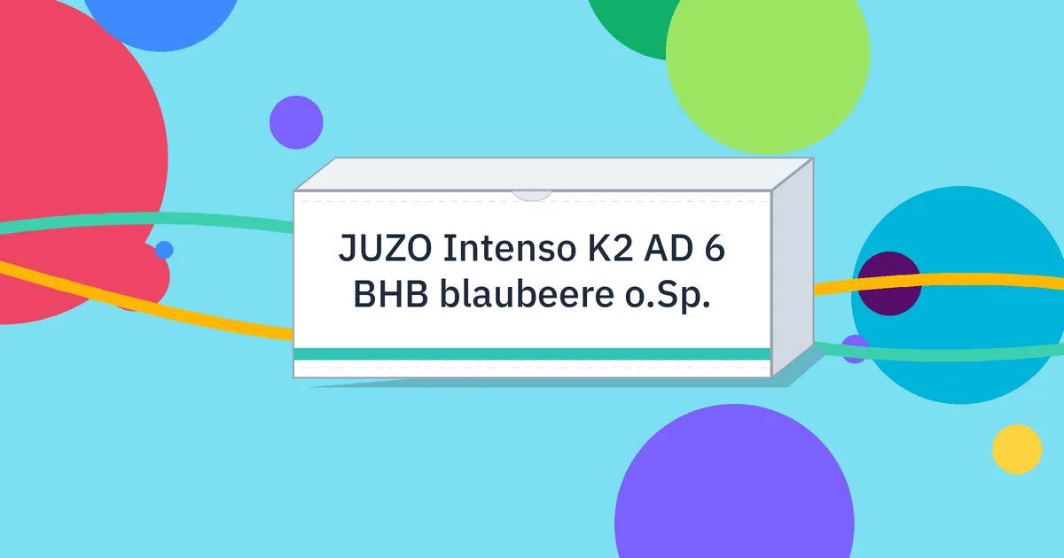 Symbolbild: Packung mit der Aufschrift JUZO Intenso K2 AD 6 BHB blaubeere o.Sp. (PZN 18623954) – Verfügbarkeit und Bezug in Apotheken in Frankfurt am Main