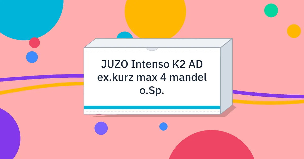 Symbolbild: Packung mit der Aufschrift JUZO Intenso K2 AD ex.kurz max 4 mandel o.Sp. (PZN 18617617) – Verfügbarkeit und Bezug in Apotheken in Frankfurt am Main