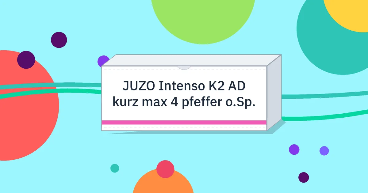 Symbolbild: Packung mit der Aufschrift JUZO Intenso K2 AD kurz max 4 pfeffer o.Sp. (PZN 18619036) – Verfügbarkeit und Bezug in Apotheken in Frankfurt am Main