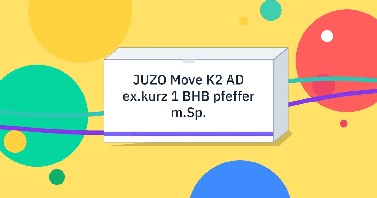 Symbolbild: Packung mit der Aufschrift JUZO Move K2 AD ex.kurz 1 BHB pfeffer m.Sp. (PZN 16340554) – Verfügbarkeit und Bezug in Apotheken in Frankfurt am Main