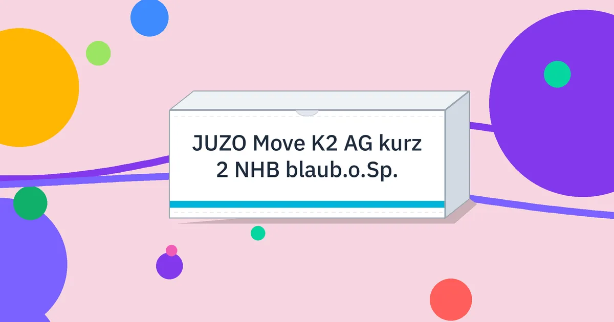 Symbolbild: Packung mit der Aufschrift JUZO Move K2 AG kurz 2 NHB blaub.o.Sp. (PZN 18561213) – Verfügbarkeit und Bezug in Apotheken in Frankfurt am Main