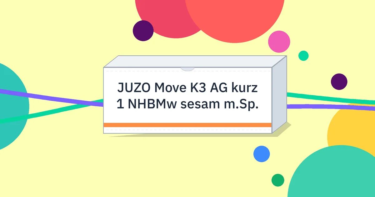 Symbolbild: Packung mit der Aufschrift JUZO Move K3 AG kurz 1 NHBMw sesam m.Sp. (PZN 18578969) – Verfügbarkeit und Bezug in Apotheken in Frankfurt am Main