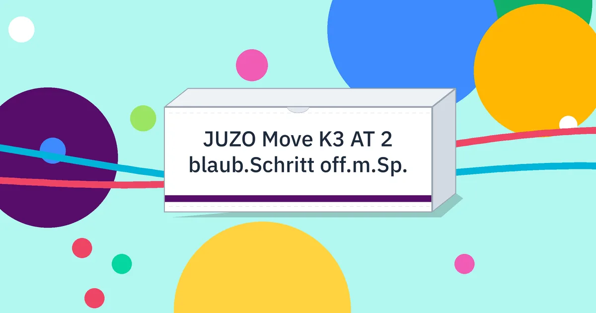 Symbolbild: Packung mit der Aufschrift JUZO Move K3 AT 2 blaub.Schritt off.m.Sp. (PZN 20677495) – Verfügbarkeit und Bezug in Apotheken in Frankfurt am Main
