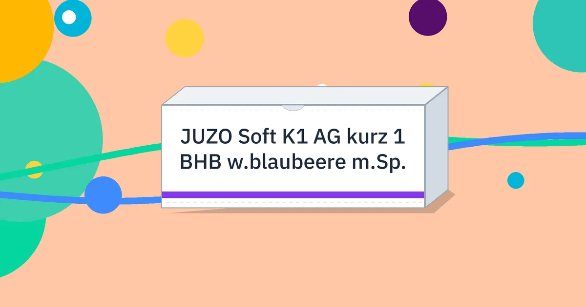 Symbolbild: Packung mit der Aufschrift JUZO Soft K1 AG kurz 1 BHB w.blaubeere m.Sp. (PZN 14838190) – Verfügbarkeit und Bezug in Apotheken in Frankfurt am Main