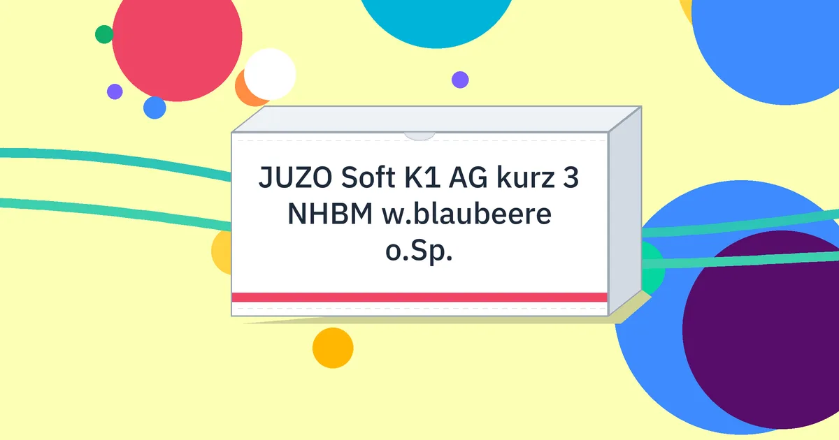 Symbolbild: Packung mit der Aufschrift JUZO Soft K1 AG kurz 3 NHBM w.blaubeere o.Sp. (PZN 14999881) – Verfügbarkeit und Bezug in Apotheken in Frankfurt am Main