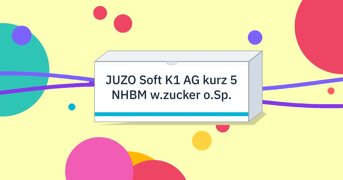 Symbolbild: Packung mit der Aufschrift JUZO Soft K1 AG kurz 5 NHBM w.zucker o.Sp. (PZN 15000218) – Verfügbarkeit und Bezug in Apotheken in Frankfurt am Main