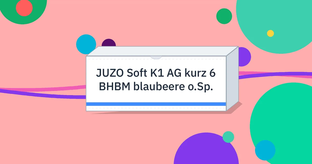 Symbolbild: Packung mit der Aufschrift JUZO Soft K1 AG kurz 6 BHBM blaubeere o.Sp. (PZN 14857773) – Verfügbarkeit und Bezug in Apotheken in Frankfurt am Main